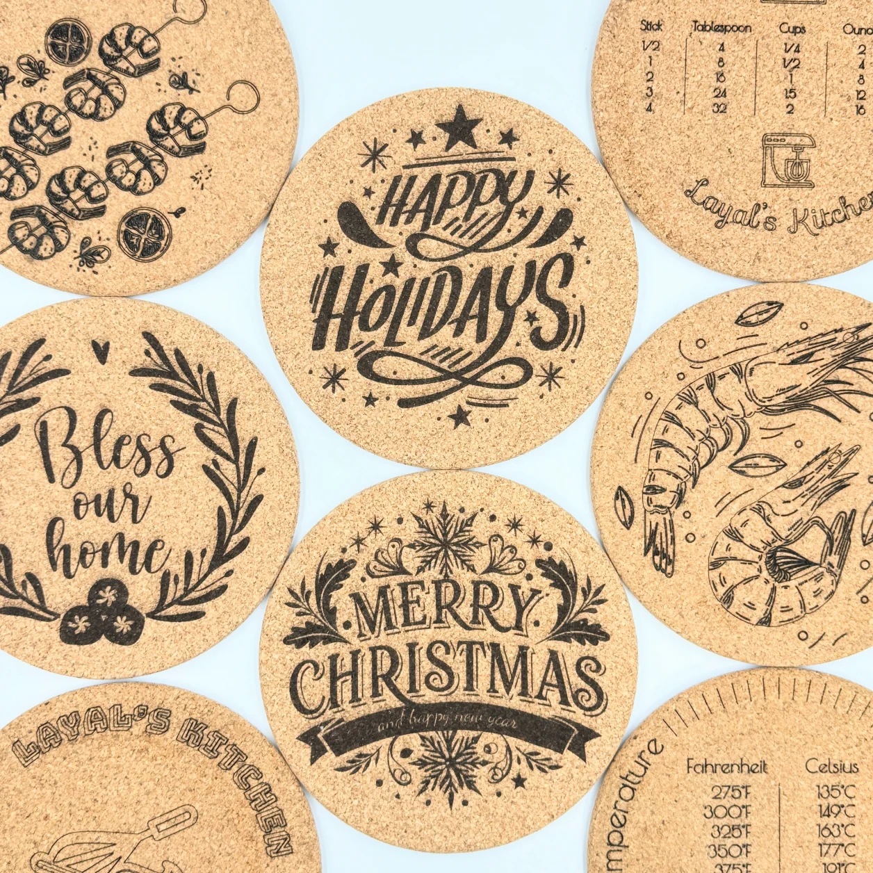 Personalized Cork Trivet Set | Heat-Resistant Mat-3 Pack | tokeepo